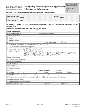 Fillable Online Air Quality Operating Permit Application 1.0: General ...