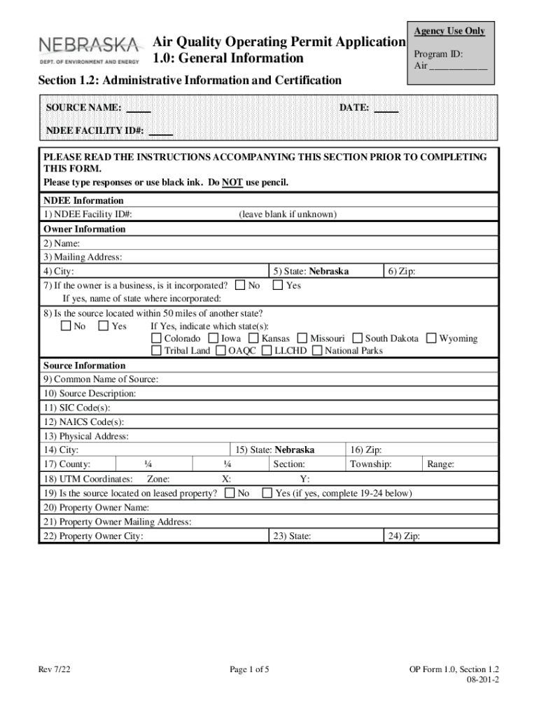 Fillable Online Air Quality Operating Permit Application 1.0: General ...