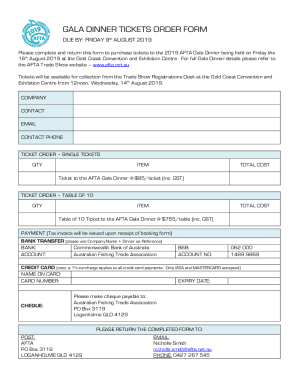 Fillable Online GALA DINNER TICKETS ORDER FORM Fax Email Print - pdfFiller