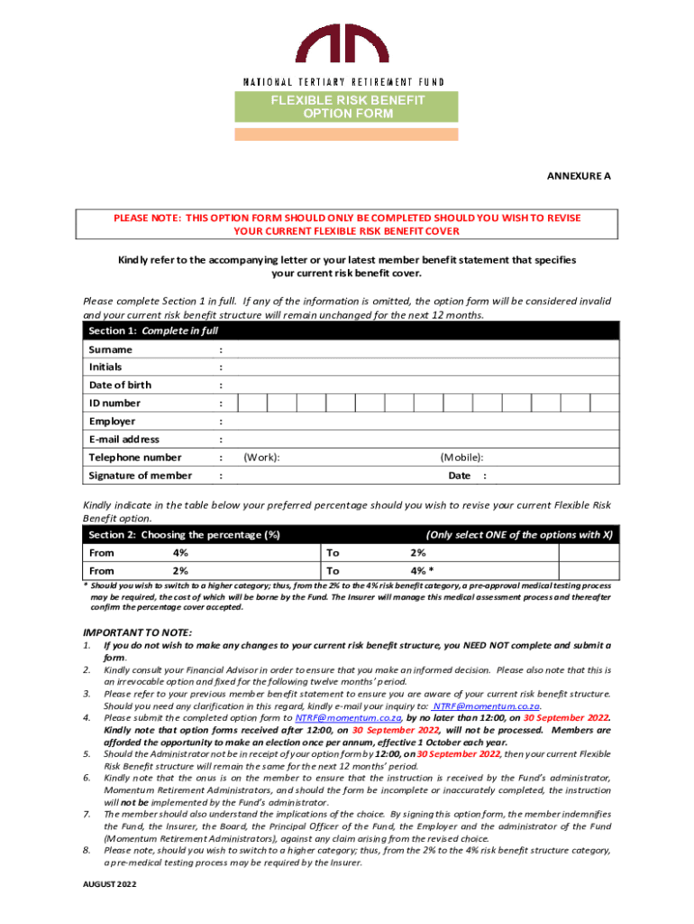 Fillable Online FIXED RISK BENEFIT OPTION FORM ANNEXURE A Fax Email ...
