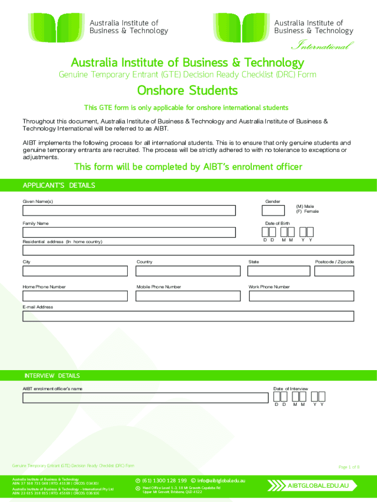 Fillable Online aibtglobal edu We are AIBT - Australia Institute of ...