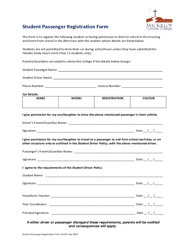 Fillable Online Student Passenger Registration Form Fax Email Print ...