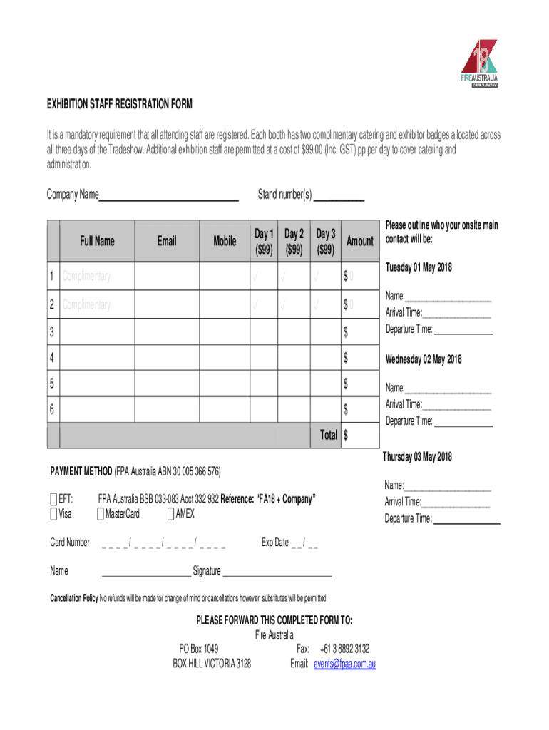 Fillable Online EXHIBITION STAFF REGISTRATION FORM Company Name Fax ...