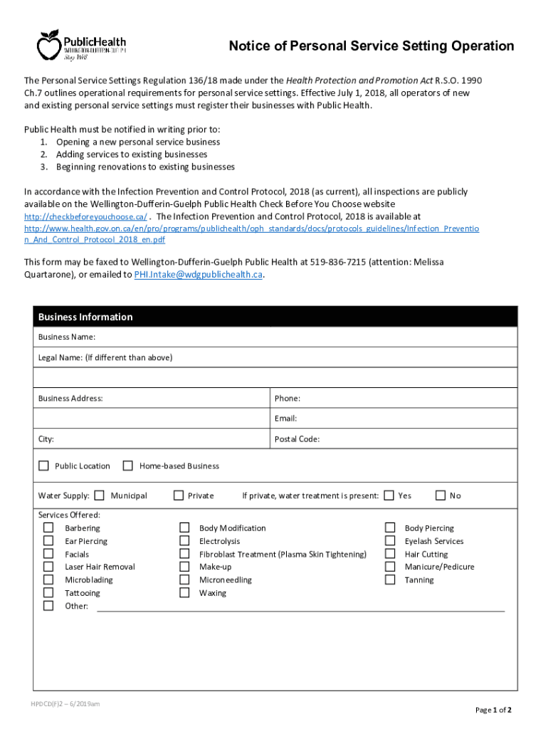 Fillable Online Notice of Personal Service Setting Operation Online ...