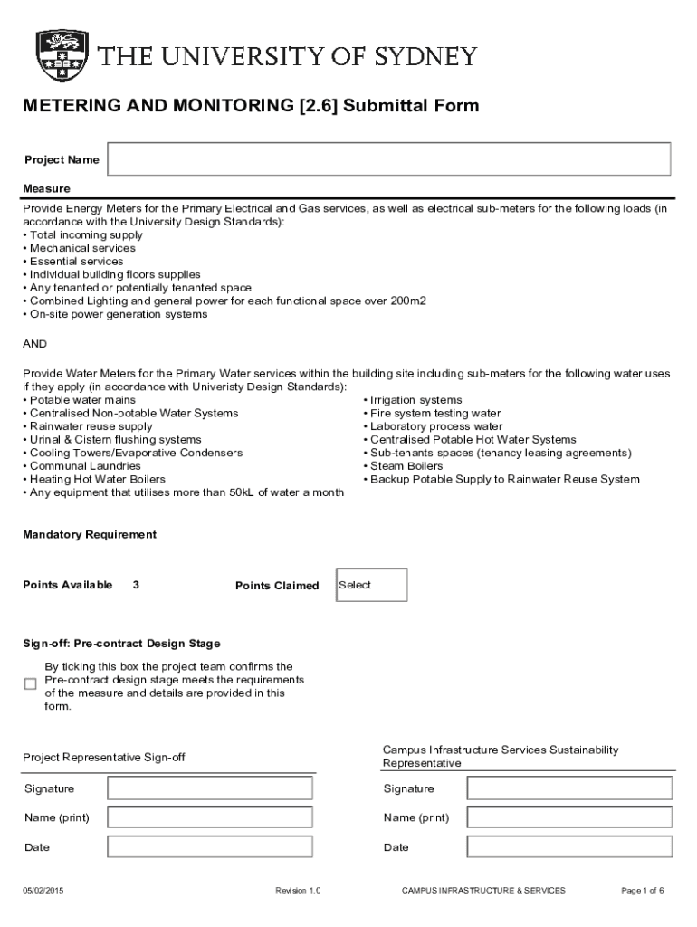Fillable Online METERING AND MONITORING 2.6 Submittal Form Fax Email ...