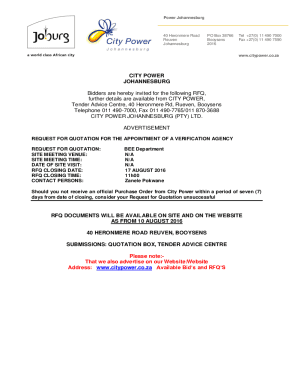 Fillable Online Fillable Online CITY POWER JOHANNESBURG Bidders ... Fax ...