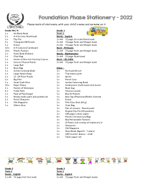 Fillable Online grade rr stationery list - Cosmos Academy Fax Email ...