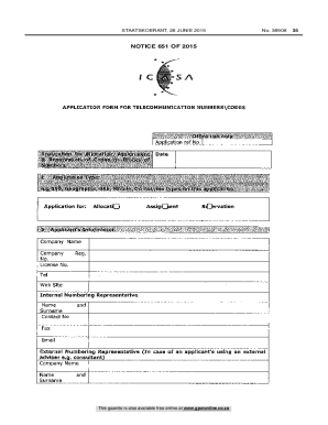 Fillable Online Application form for telecommunications numbers/codes ...