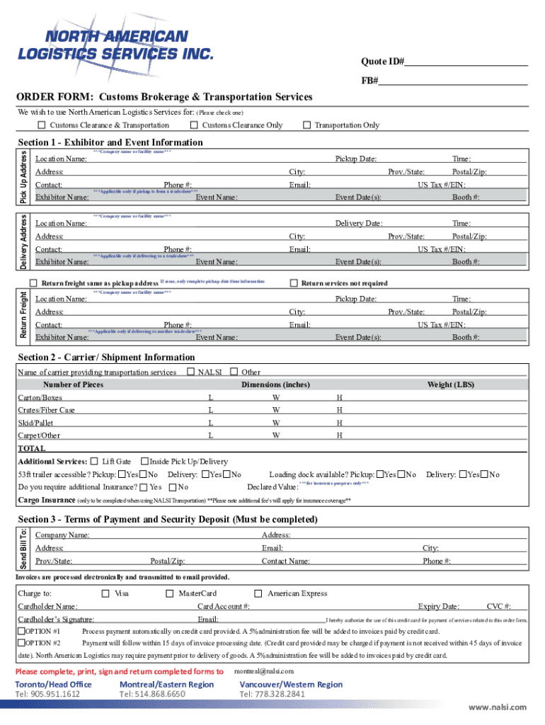 Fillable Online Customs Brokerage & Transportation Services Fax Email ...