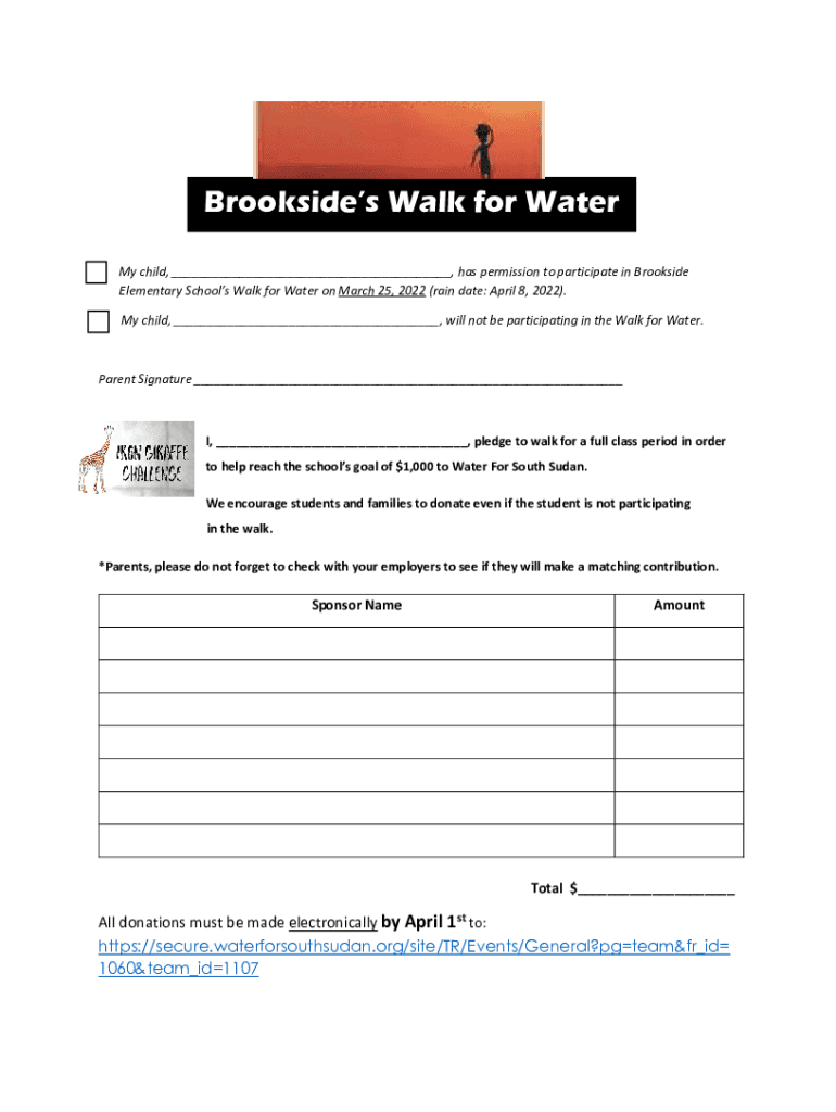 Fillable Online Brookside's Walk for Water Fax Email Print - pdfFiller