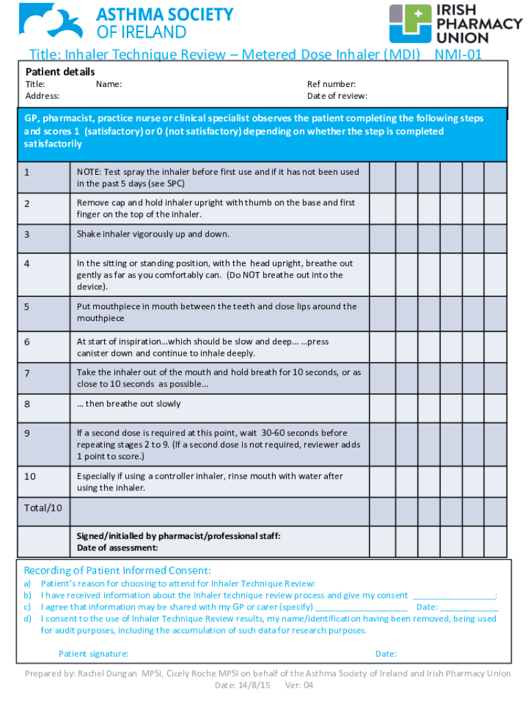 Fillable Online Asthma Review Checklist - Fill Online, Printable ...