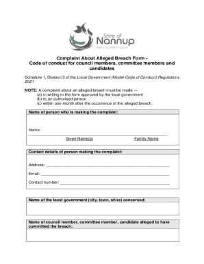 Fillable Online Complaints of alleged breach of the Code of Conduct for ...
