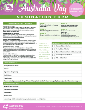 Fillable Online AUSTRALIA DAY AWARDS NOMINATION Permission Form Fax ...
