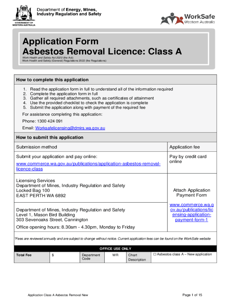 Fillable Online Application Form Asbestos Removal Licence: Class A Fax ...