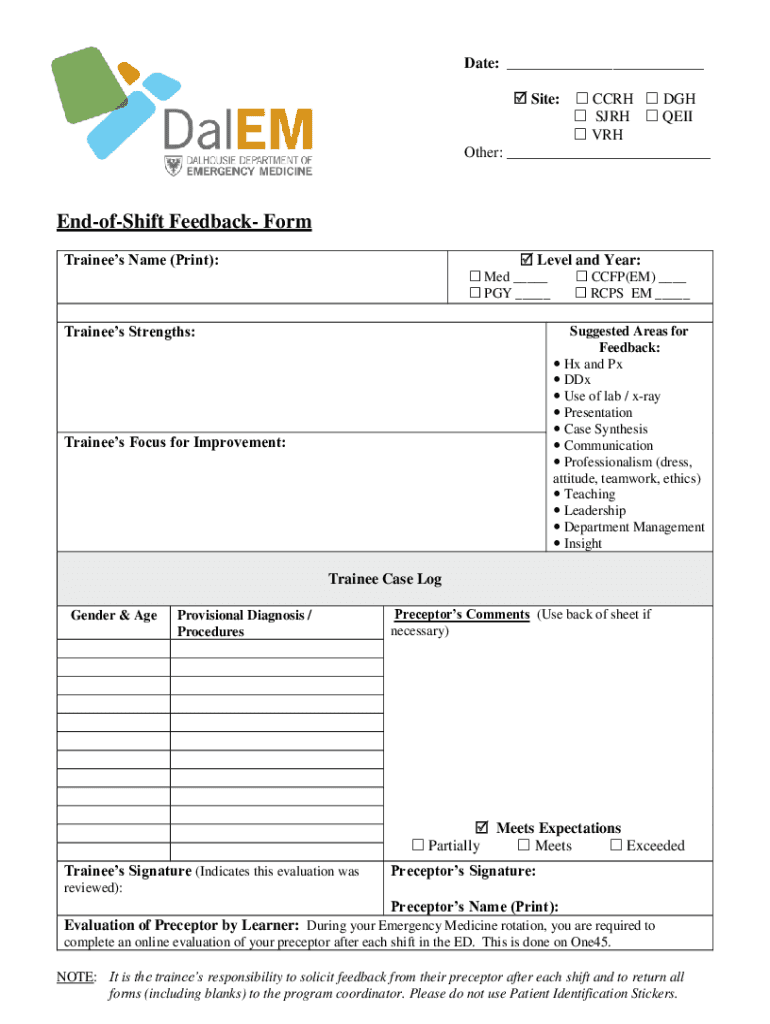 Fillable Online End-of-Shift Feedback- Form Fax Email Print - pdfFiller