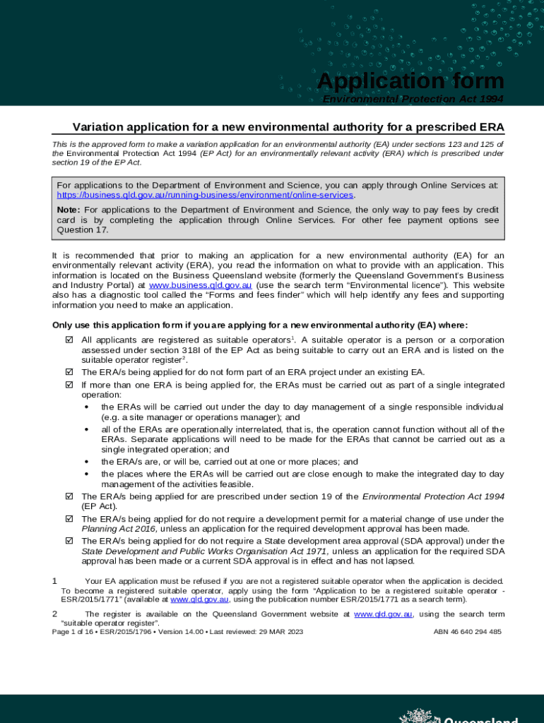 Variation application for a new environmental authority for a ... Doc Template | pdfFiller
