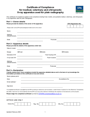 Fillable Online Certificate of Compliance - Medical, veterinary & chiropractic X-ray apparatus ...