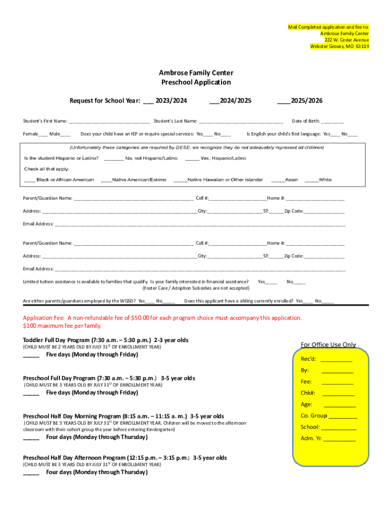 Fillable Online Preschool Application MASTER.docx Fax Email Print - pdfFiller