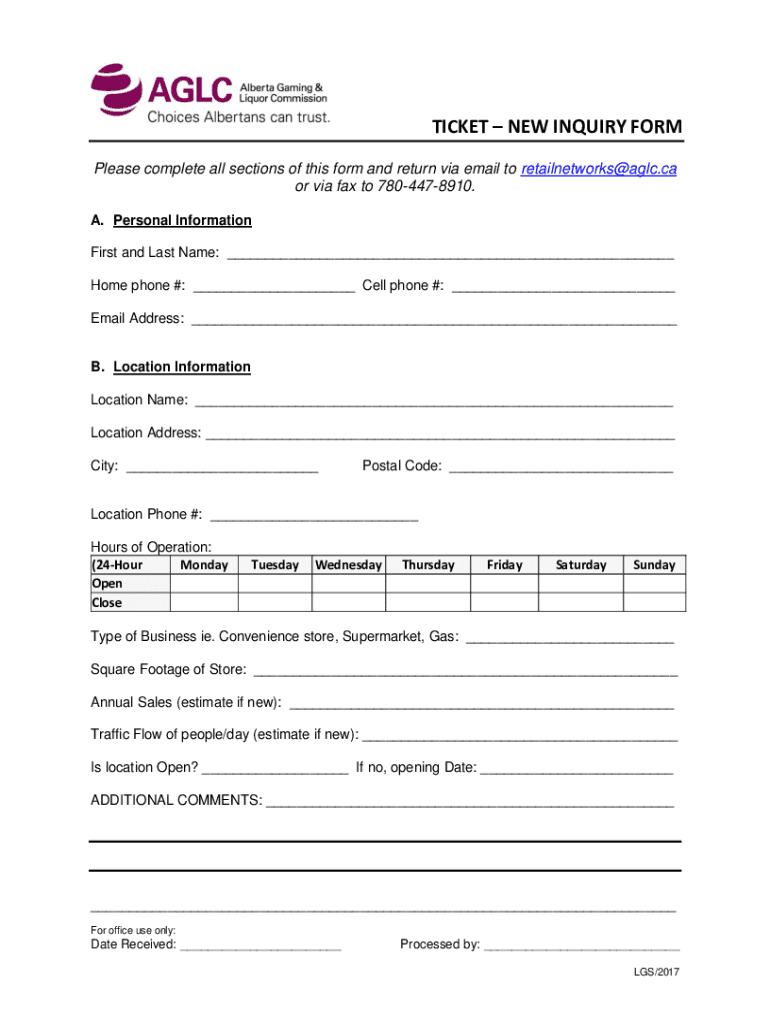 Fillable Online ticketnew inquiry form Fax Email Print - pdfFiller
