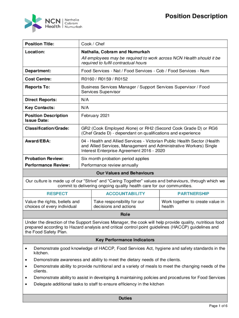 Fillable Online Cook / Chef Fax Email Print - pdfFiller