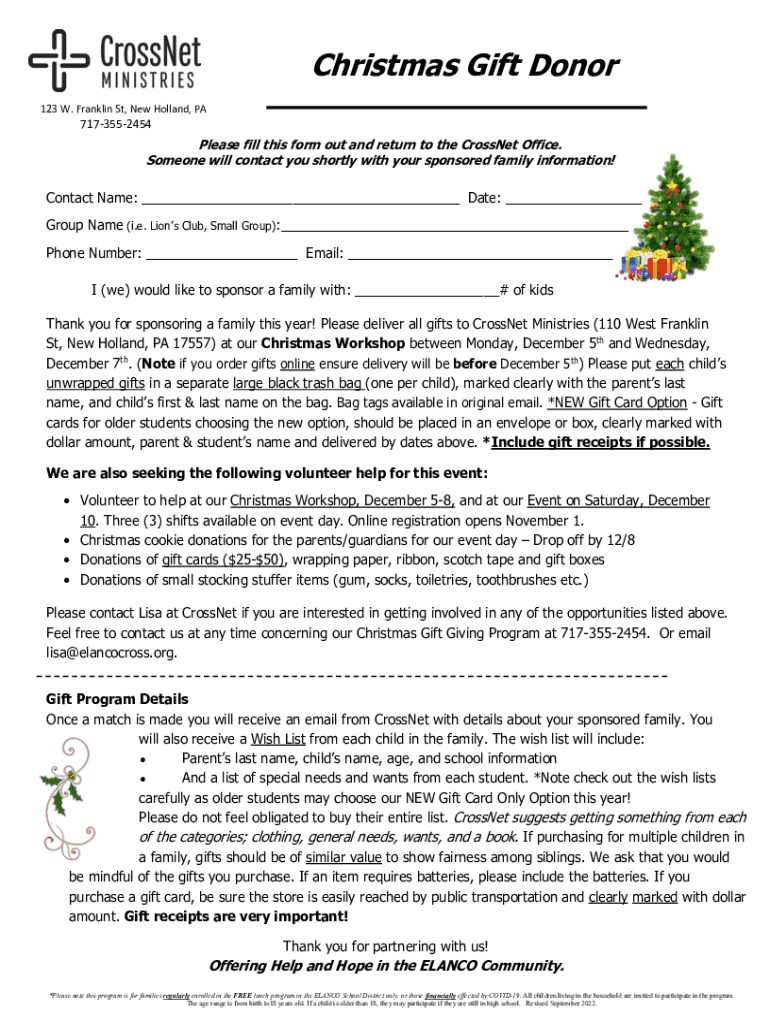 Fillable Online Christmas Gift Donor - New Holland Fax Email Print ...