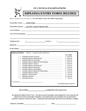 Fillable Online DIPLOMA ENTRY FORM 2021/2022 Fax Email Print - pdfFiller
