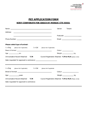 Fillable Online PET APPLICATION FORM - Mosaic Property Group Fax Email ...