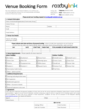 Fillable Online This Venue Booking Form and General Conditions of Use ...