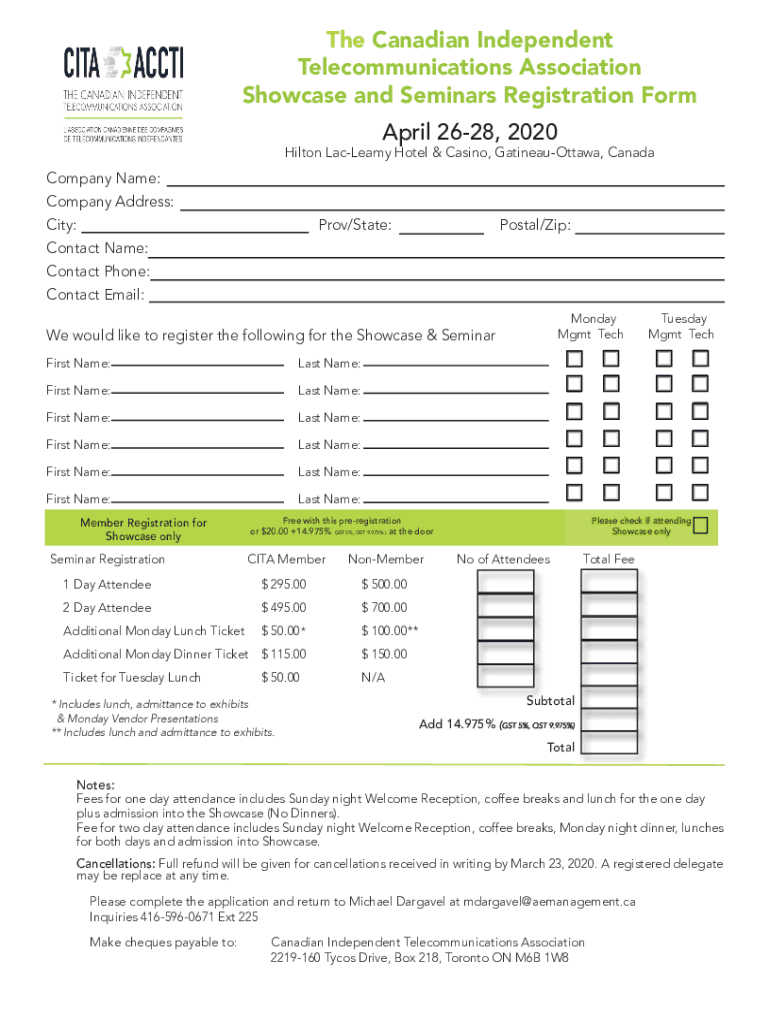 Fillable Online 2020-CITA-Delegate-Registration-Form. ... Fax Email ...