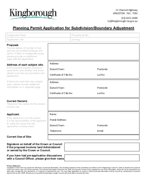 Fillable Online Planning Permit Application for Subdivision or Boundary ...