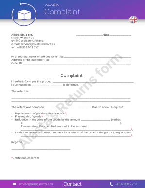 Fillable Online Alasta's Returns form Fax Email Print - pdfFiller