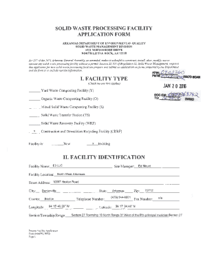 Fillable Online Solid Waste Process Facility Application Form Fax Email ...