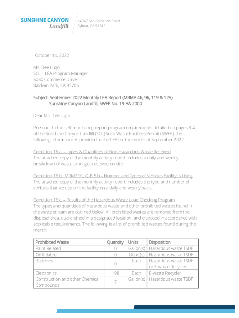 Fillable Online Sunshine Canyon Landfill LEA Fax Email Print - pdfFiller