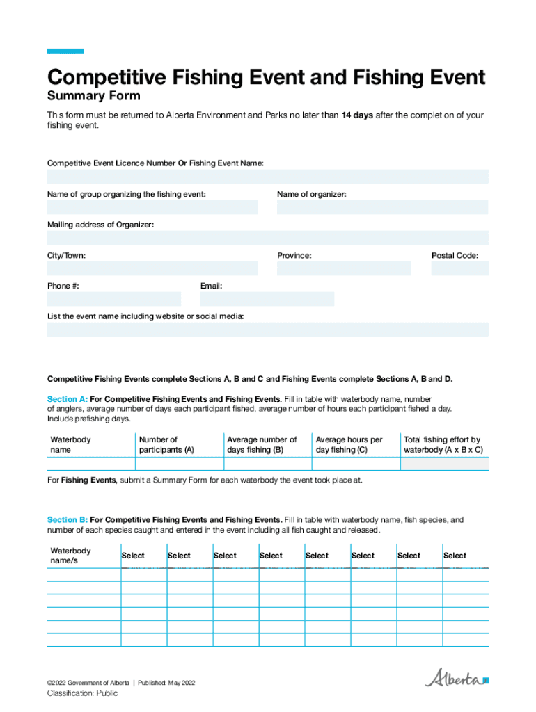 Fillable Online Competitive Fishing Event and Fishing Event Summary ...