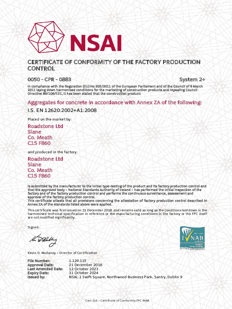 Fillable Online CERTIFICATE OF CONFORMITY OF THE FACTORY PRODUCTION Fax ...