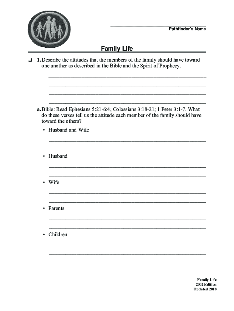 Fillable Online AY Honors/Family Life/Requirements/en - Pathfinder Wiki ...