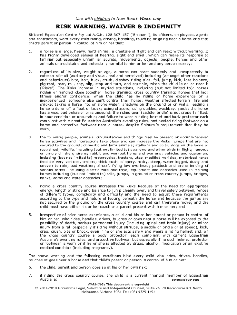 Fillable Online ACKNOWLEDGEMENT AND ACCEPTANCE OF RISK Fax Email Print ...