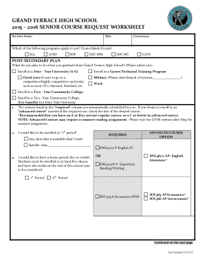 Fillable Online 2016 SENIOR COURSE REQUEST WORKSHEET Fax Email Print ...
