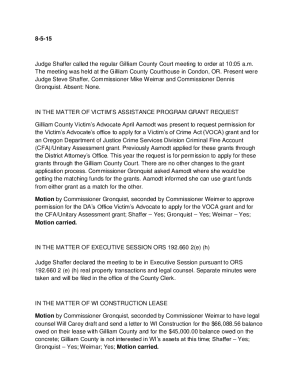 Fillable Online 8-5-15 Judge Shaffer called the regular Gilliam County ...