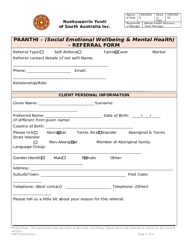Paanthi Mental Health Counselling Referral - nunku org Doc Template | pdfFiller