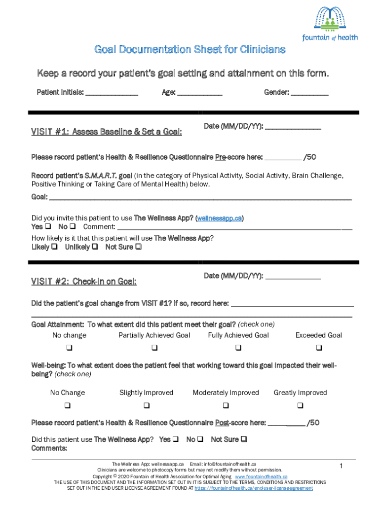 Fillable Online Goal Documentation Sheet for Clinicians Fax Email Print ...