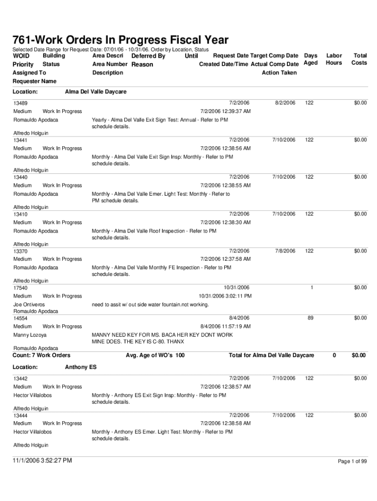 Fillable Online 761-Work Orders In Progress Fiscal Year Fax Email Print - pdfFiller
