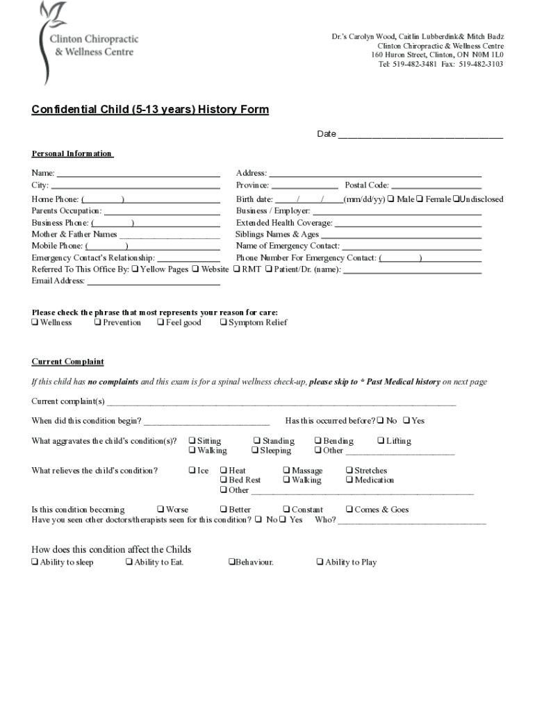 Fillable Online Childrens Form 2020 5-13 Years old Fax Email Print ...