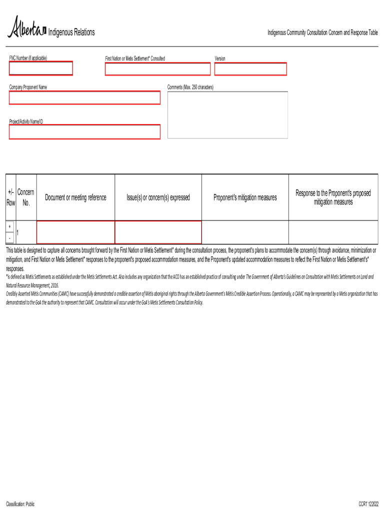 Fillable Online Consultation Concern and Response Table 2021 ...