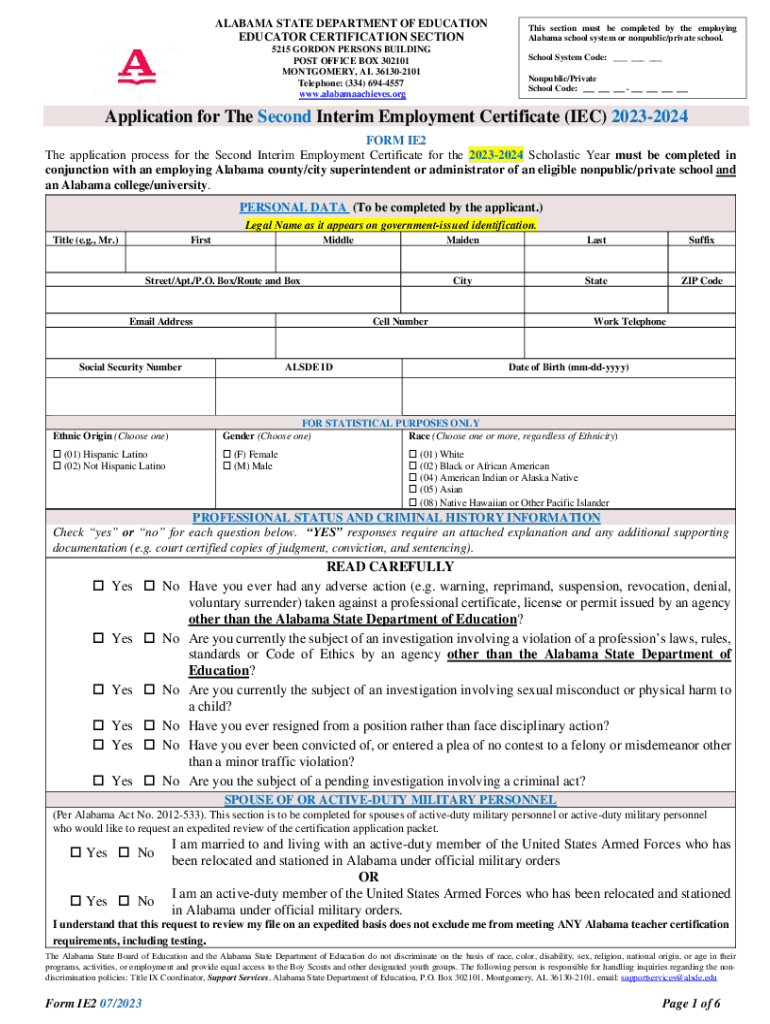 Fillable Online Application for The Second Interim Employment ...