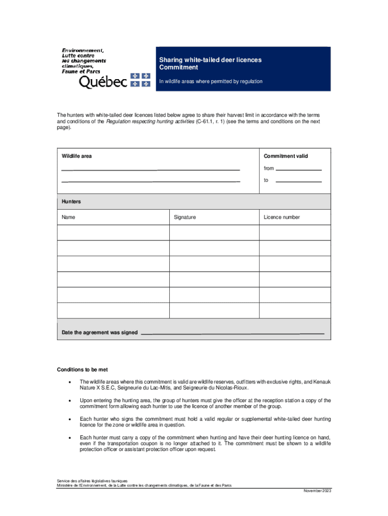 Fillable Online Sharing white-tailed deer licences commitment form.. White-tailed deer catch ...