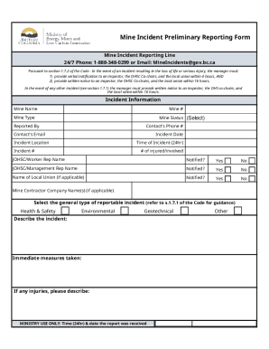 Fillable Online Mine Incident Preliminary Reporting Form - Gov.bc.ca ...