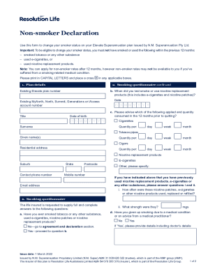 Fillable Online Non-smoker Declaration Fax Email Print - pdfFiller