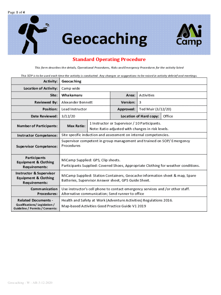 Fillable Online This SOP is to be used each time the activity is ...