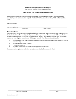 Fillable Online Dame Jocelyn Fish Award Referee Report Form Fax Email ...